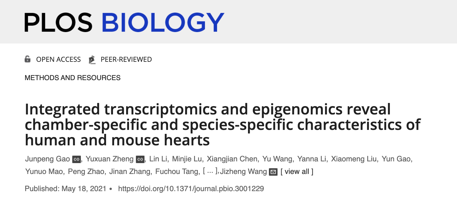 PLoS Biol. ∣ 文路副研究员与宋雷/王继征团队合作绘制人类心脏多组学图谱 - 生物通